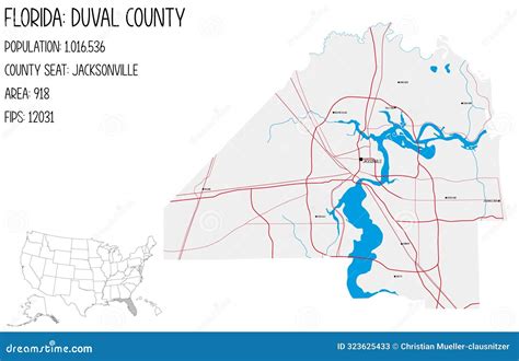 Map Of Duval County In Florida Usa Stock Vector Illustration Of Roads Duval 323625433