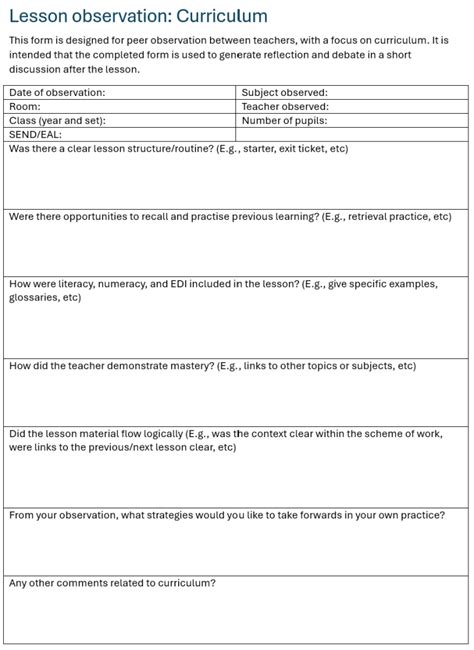 Making Lesson Observation Forms Fit For Purpose Physics Thinking
