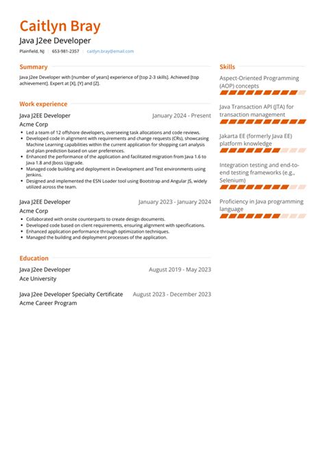 java j2ee developer resume examples and templates