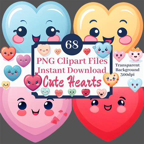 Cute Hearts Clipart Bundle Set Of 68 Clipart Files Kawaii Hearts Cute Hearts Valentines Day