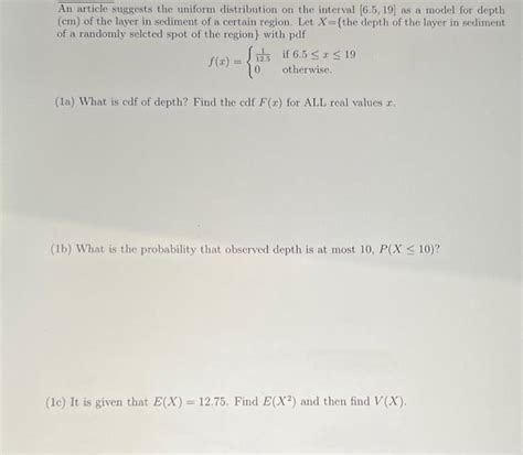 Solved An Article Suggests The Uniform Distribution On The