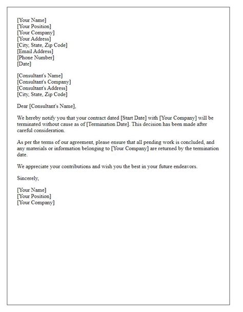 Letter Template For Termination Of Contract Without Cause Free