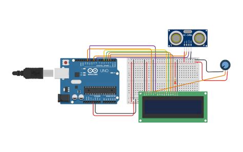 Circuit design SENSOR DE ULTRASONIDO Y LCD - Tinkercad