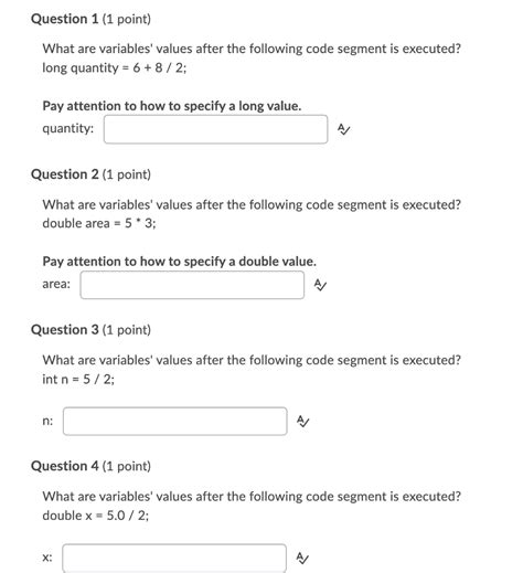 Solved Question Point What Are Variables Values After Chegg