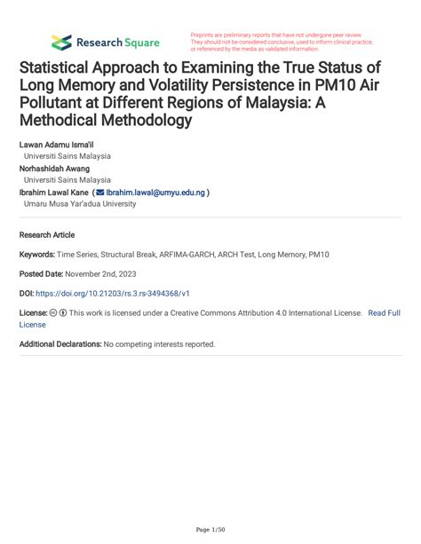 Pdf Statistical Approach To Examining The True Status Of Long Memory