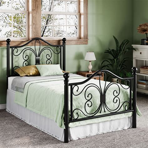 Allewie Vintage Metal Bed Frame With Butterfly Pattern Design Headboar