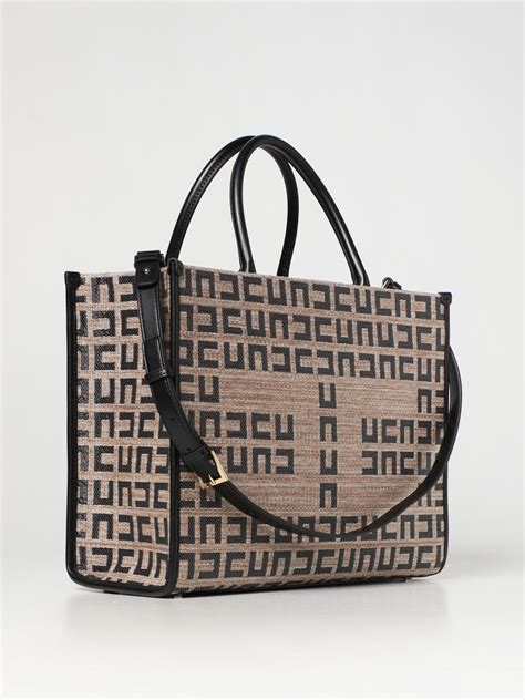 ELISABETTA FRANCHI: Borsa in tessuto effetto rafia - Beige | Borse Tote ...