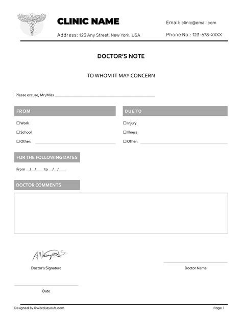 Work Restriction Doctors Excuse Note Template Wordlayouts