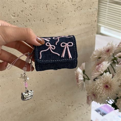 유니크 데님 진블루 연핑크 리본 키링 에어팟케이스 에어팟4세대 에이블리