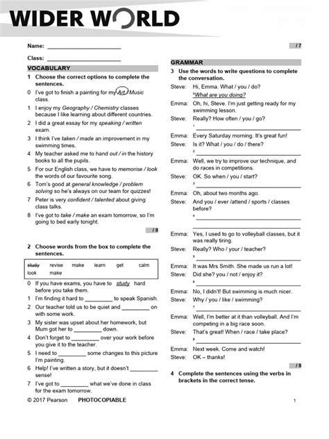 Wider World 3 Unit 9 Language Test Pdf Linguistics