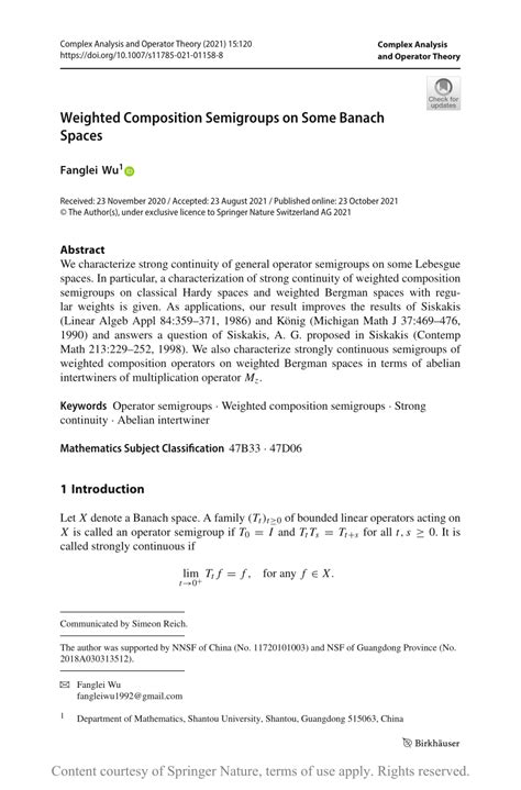 Weighted Composition Semigroups On Some Banach Spaces Request Pdf
