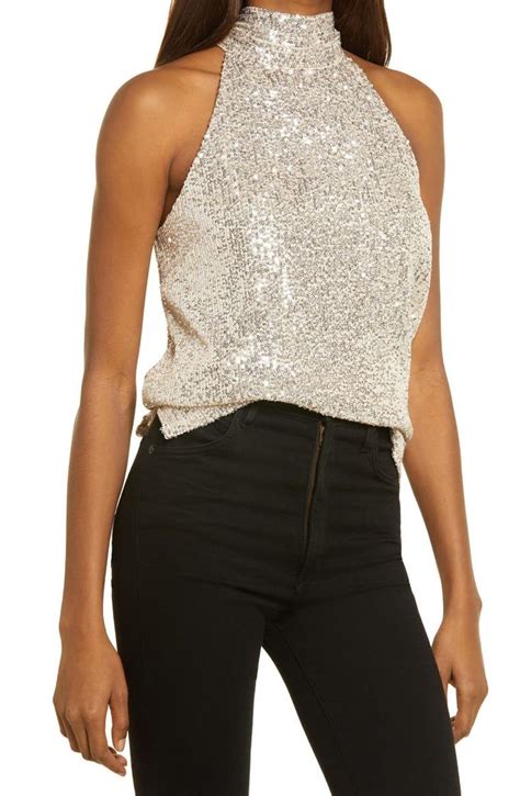Halogen® High Neck Sequin Halter Top Nordstrom Sequins Top Outfit
