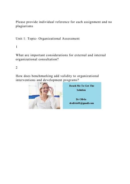 Please Provide Individual Reference For Each Assignment And No Plagi