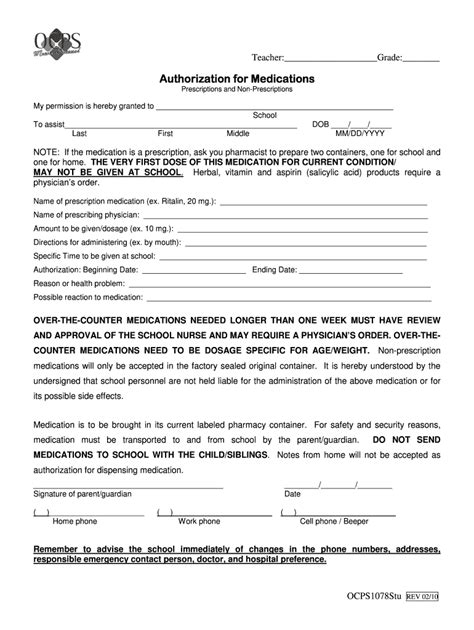 Fillable Online Ocps Authorization For Medications022210 Ocps Fax Email Print Pdffiller