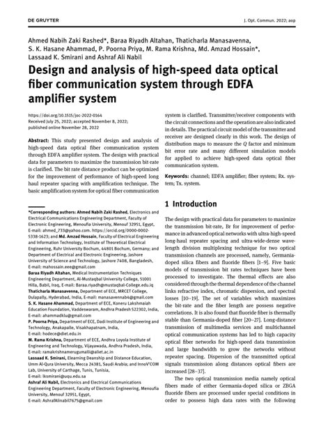 Pdf Design And Analysis Of High Speed Data Optical Fiber Communication System Through Edfa