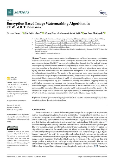 Pdf Encryption Based Image Watermarking Algorithm In 2dwt Dct Domains