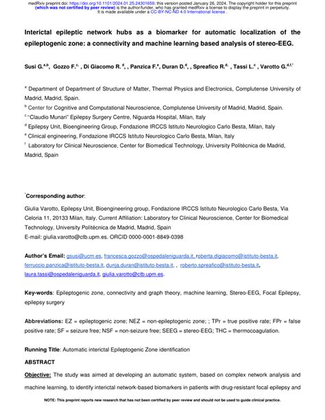 Pdf Interictal Epileptic Network Hubs As A Biomarker For Automatic Localization Of The