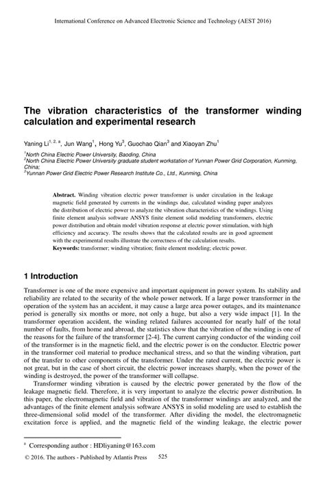 Pdf The Vibration Characteristics Of The Transformer Winding Calculation And Experimental Research Pdf The Vibration Characteristics Of The Transformer Winding Calculation And Experimental Research