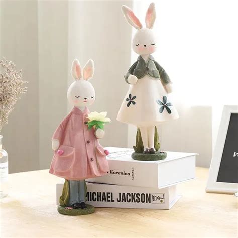 Dropship Cute Resin Rabbit Table Ornament Standing Rabbits Bunny Decorations Easter Party Home