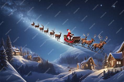 Premium Photo Illustrate A Magical Scene Of Santa Claus Flying In His