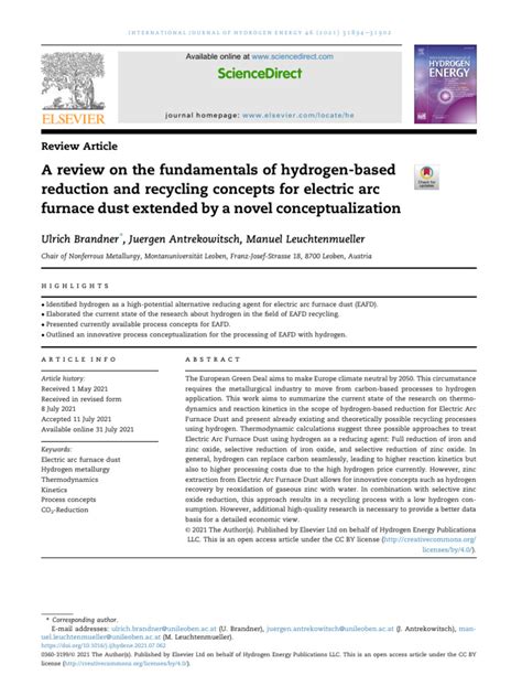 A Review On The Fundamentals Of Hydrogen Based Reduction 2021 International Pdf Redox Iron