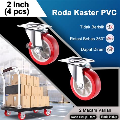 Jual Roda Kastor Caster Troli Hidup Rem 2 Inch Castor Roda Pvc Merah