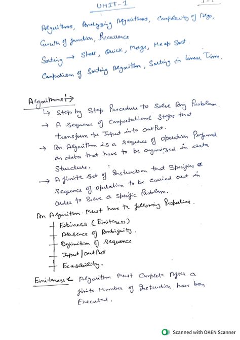 Daa Unit 1 Summary Btech Studocu