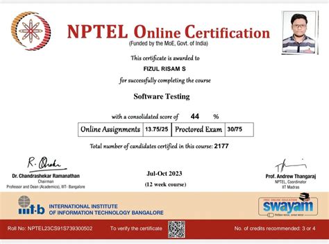 Completed Nptel Course On Software Testing Fizul Risam Posted On The