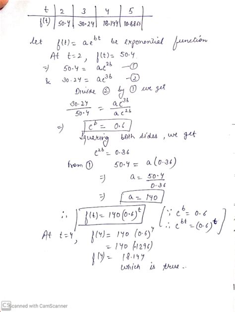 the table below shows values for an exponential function find a