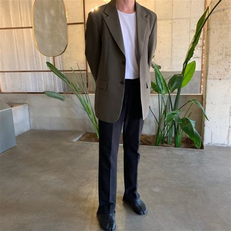 남자 오버핏자켓 코디 트임 와이드팬츠 타비슈즈[유뱅의 데일리룩 블로그] 네이버 블로그