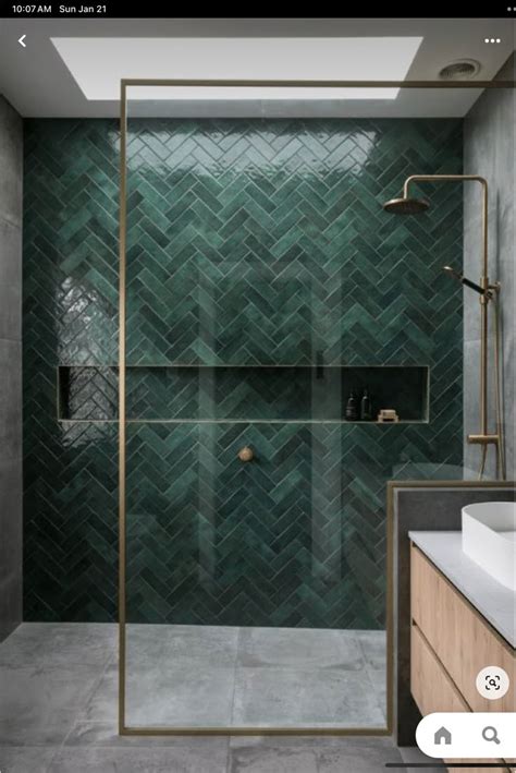Modern Green Bathroom With Walk In Shower