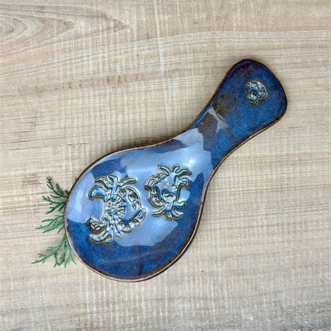 Stunning Crabs Embossed On Spoon Rest Handmade Pottery Hand Etsy