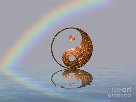 Spiritual Background For Meditation With Yin Yang Symbol And Rainbow In