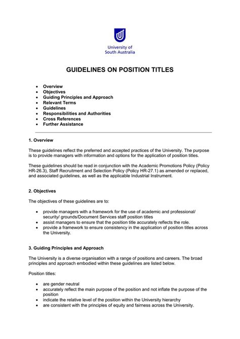 Guidelines On Position Titles