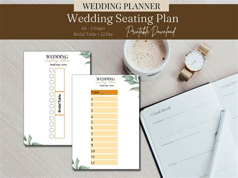 Wedding Table Plan Template Seating Chart Bridal Table 12 Guest Names