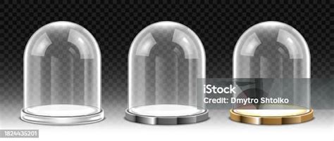 투명한 배경에 고립된 유리 돔의 집합입니다 사실적인 3d 디테일 구형 유리 돔 커버 벡터 일러스트 레이 션 비어 있음에 대한 스톡 벡터 아트 및 기타 이미지 Istock