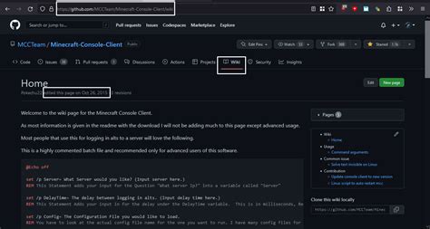 Idea Update Wiki Page On The Github Repo · Issue 2377 · Mccteamminecraft Console Client · Github