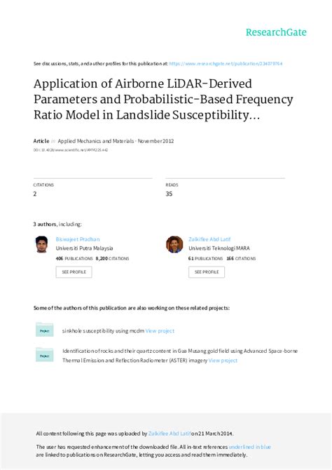 Pdf Application Of Airborne Lidar Derived Parameters And