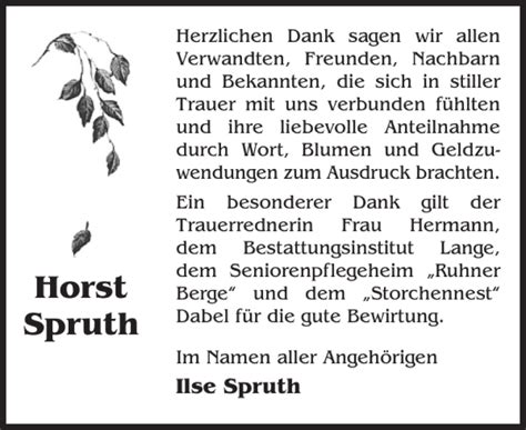 Traueranzeigen Von Horst Spruth Trauer Nordkurier
