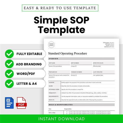 Simple Sop Template Word Pdf Standard Operating Procedure Template Human Resources