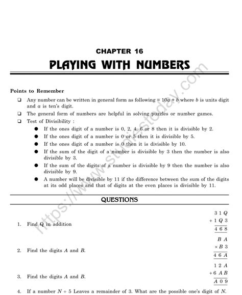 Cbse Class 8 Mental Maths Playing With Numbers Worksheet
