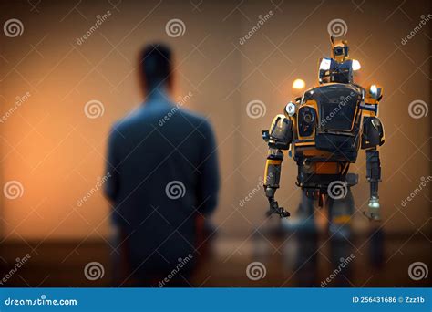 Human Looking At Robot Natural And Artificial Intelligence Relationships Concept Neural