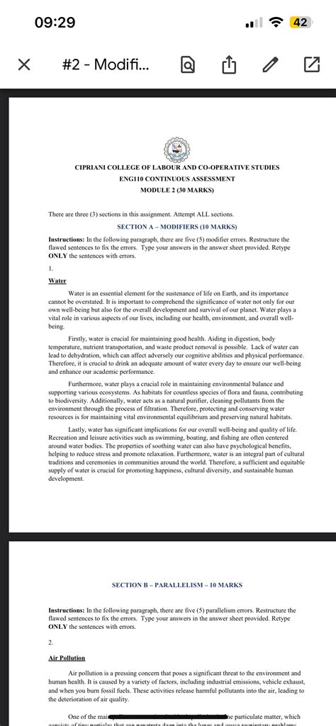 Section A Modifiers 10 Marks Instructions In The