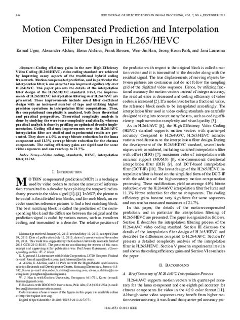 pdf motion compensated prediction and interpolation filter design in