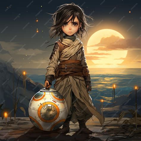 Premium Ai Image Rey Skywalker As Chibi Character With Bb8