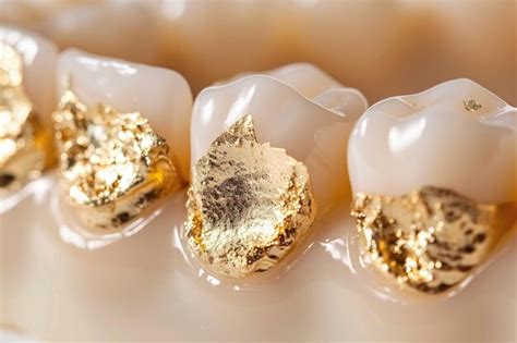 Closeup Shot Of A Tooth With Gold Leaf Decoration Premium Ai