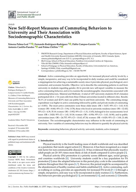 Pdf New Self Report Measures Of Commuting Behaviors To University And Their Association With