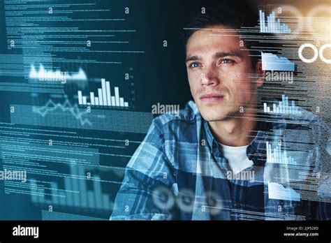 A Young Futuristic And Professional Male Computer Programmer Working On A New Source Code A