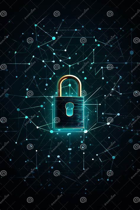 Cyber Security Concept Lock Symbol From Lines And Triangles Point Connecting Network On Blue