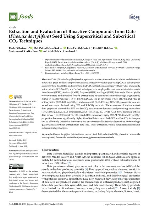 Pdf Extraction And Evaluation Of Bioactive Compounds From Date